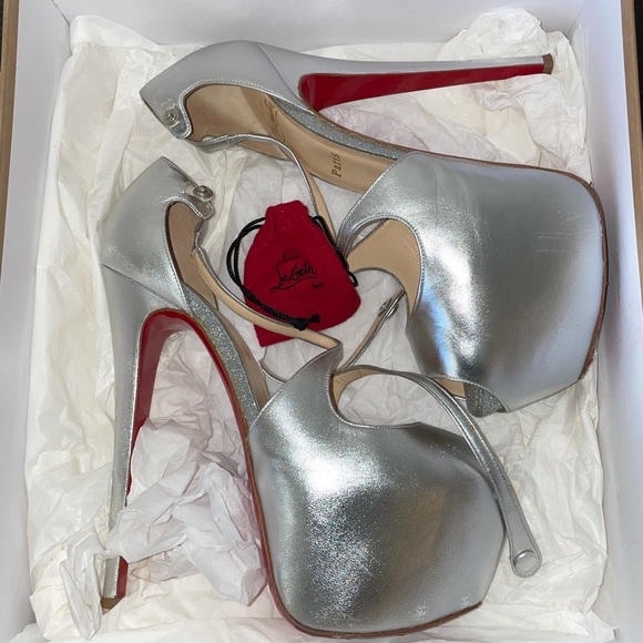 Christian Louboutin | Shoes | Christian Louboutin Silver Heels | Poshmark